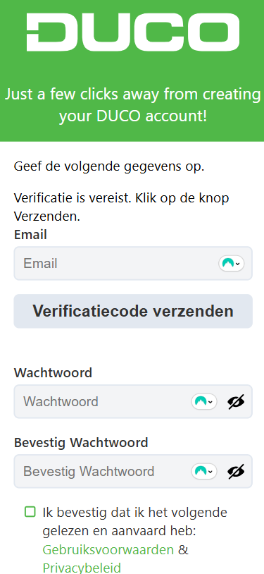 Een account aanmaken – DUCO User Guide